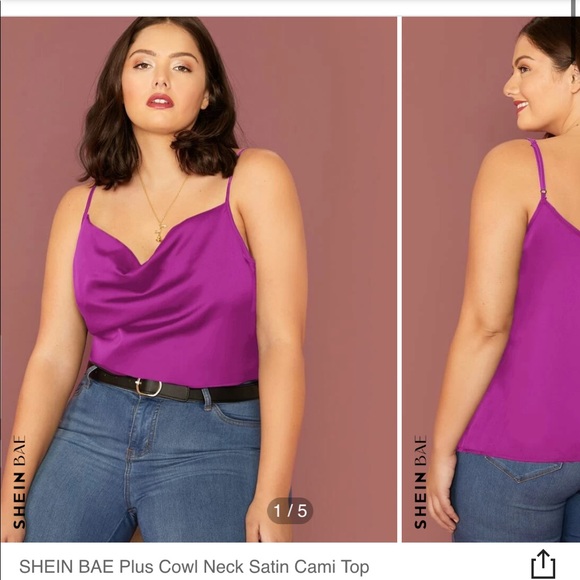 SHEIN | Tops | Shein Bae Plus Cowl Neck Satin Cami Top | Poshmark